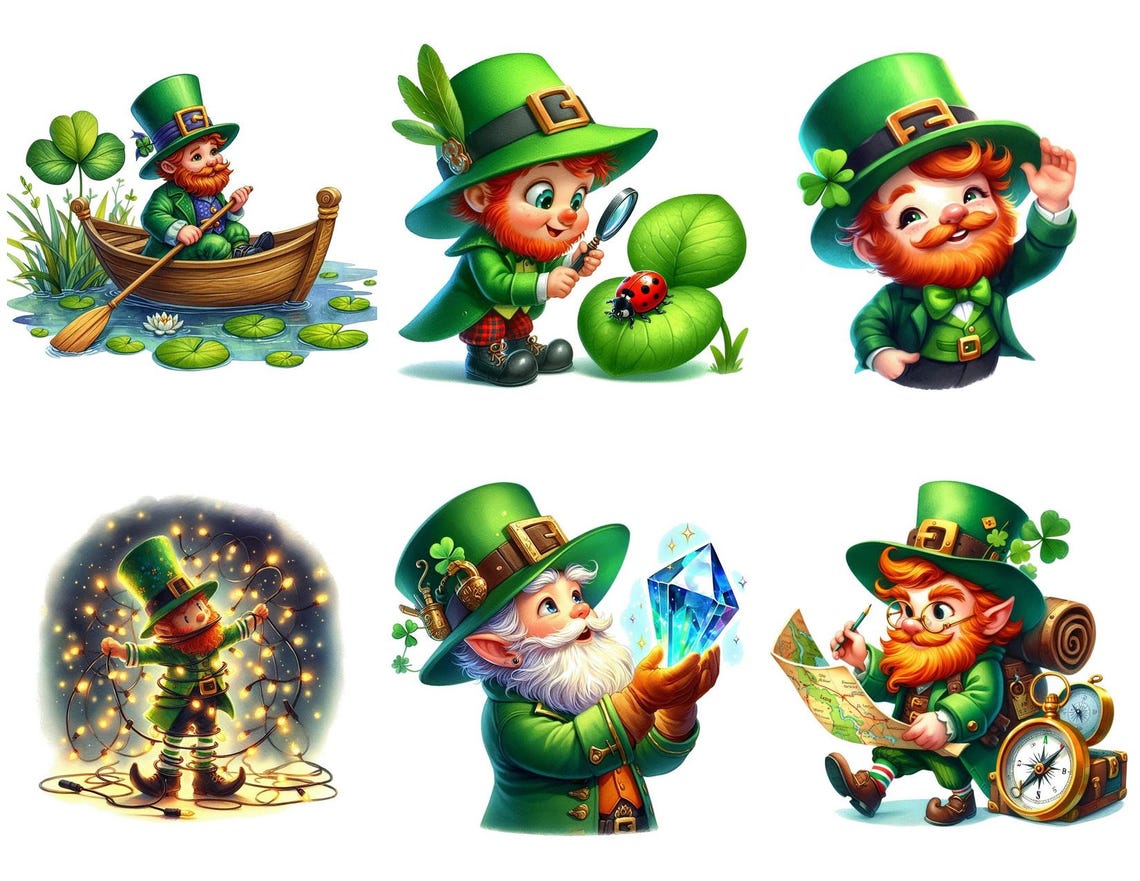 60 Cute Leprechaun Watercolor Clipart PNG Bundle: Printable PNG Clipart ...
