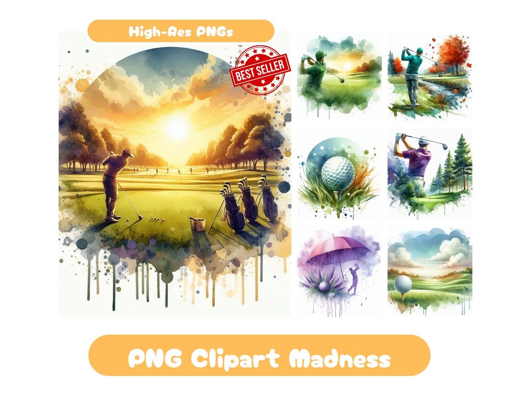 22 Golf Watercolor Clipart PNG Set, Clipart Bundle Printable Golf ...