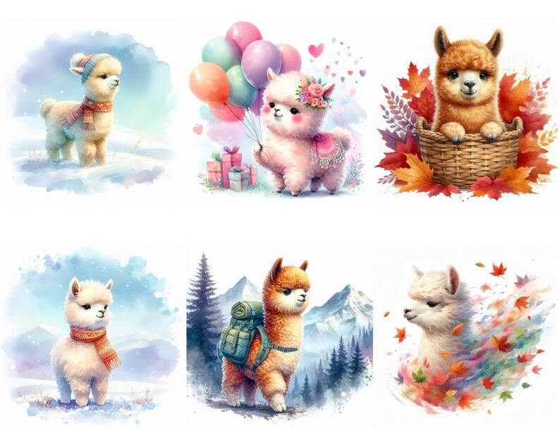 20 Baby Alpaca Watercolor Clipart PNG Images, Cute Alpaca Clipart ...