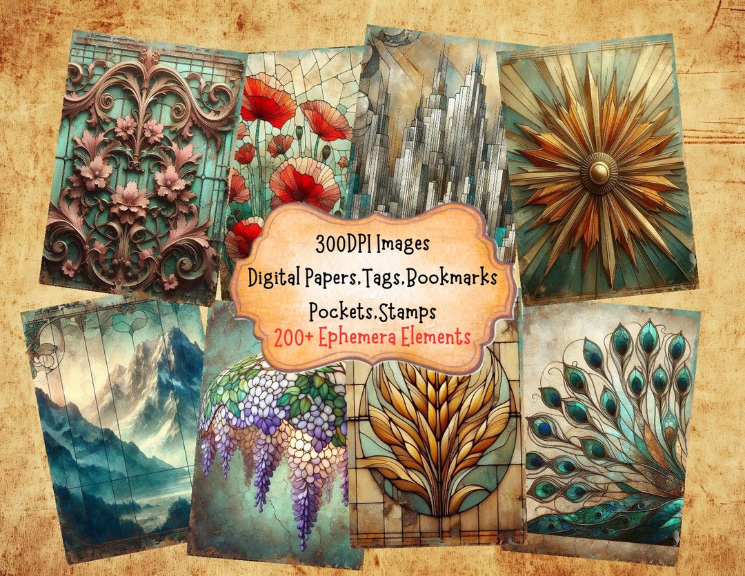 Stained Glass Junk Journal Kit: Mosaic Ephemera, Printable Papers ...