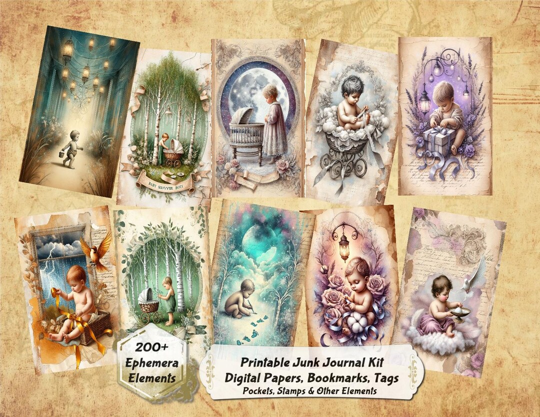 Baby Shower Boy Junk Journal Kit: 42 Ephemera Bundle Digital Papers ...