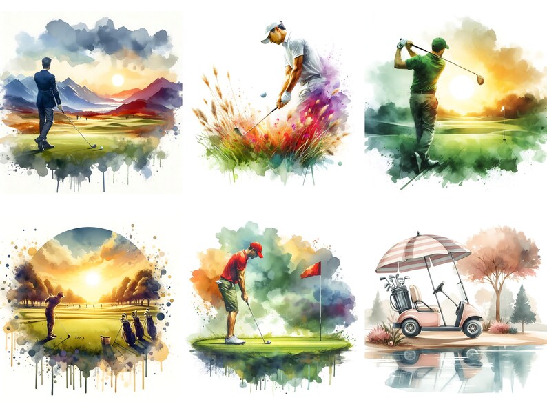 74 Golf Watercolor Clipart PNG Set, Clipart Bundle Printable Golf ...