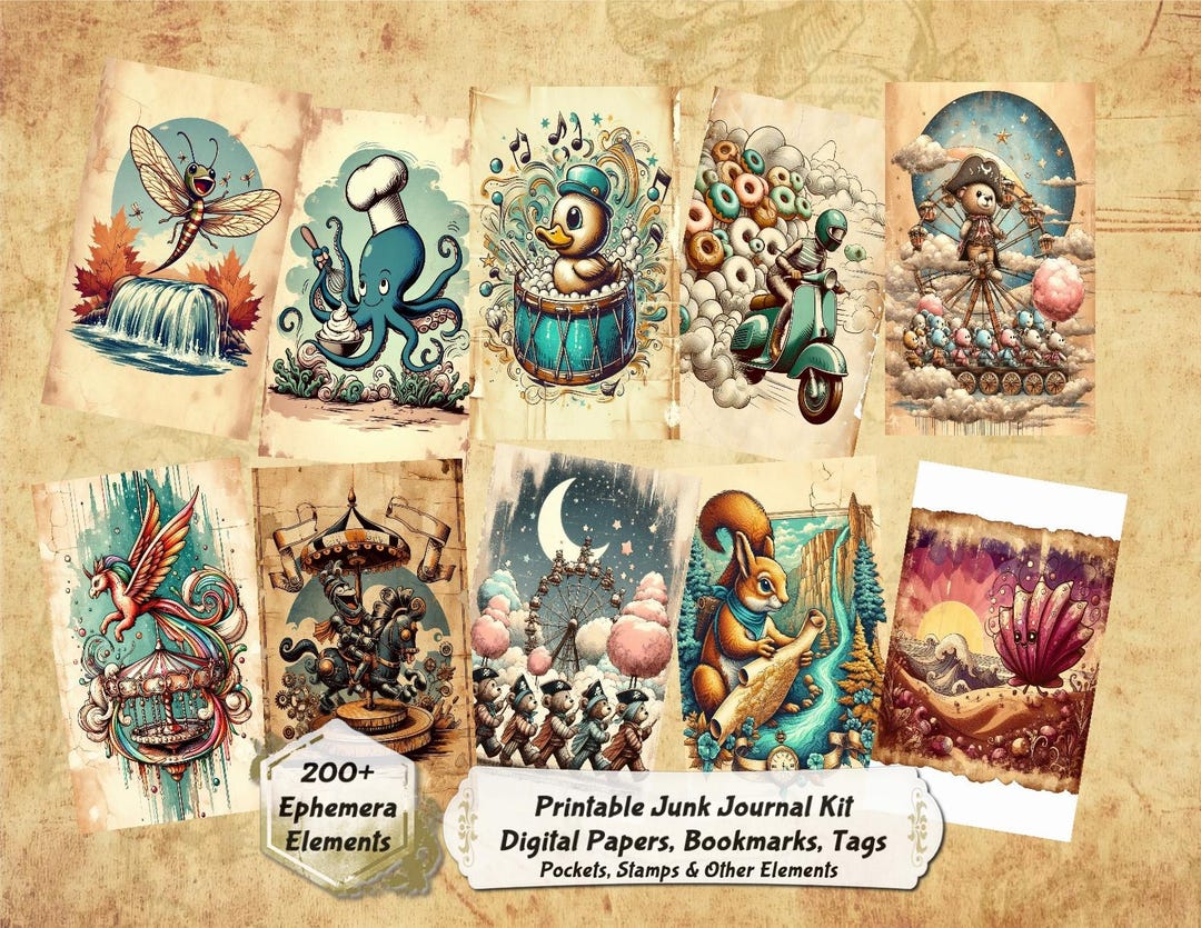 Cartoon Junk Journal Kit: 52 Animated Digital Papers & Ephemera ...