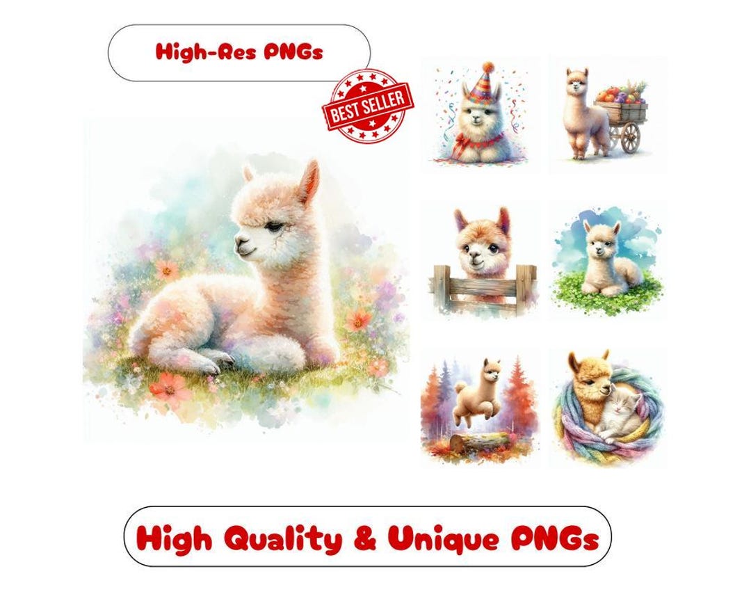 20 Baby Alpaca Watercolor Clipart PNG Images, Cute Alpaca Clipart ...