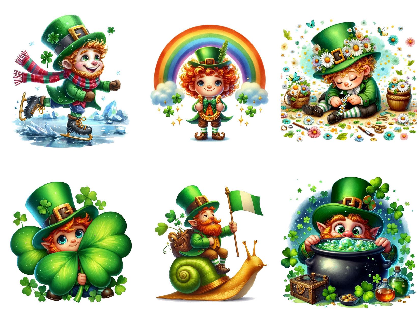 60 Cute Leprechaun Watercolor Clipart PNG Bundle: Printable PNG Clipart ...