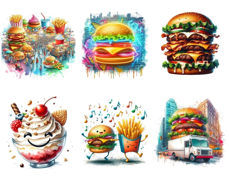 Fast Food Watercolor Clipart – Quick Bites PNG Digital Images ...