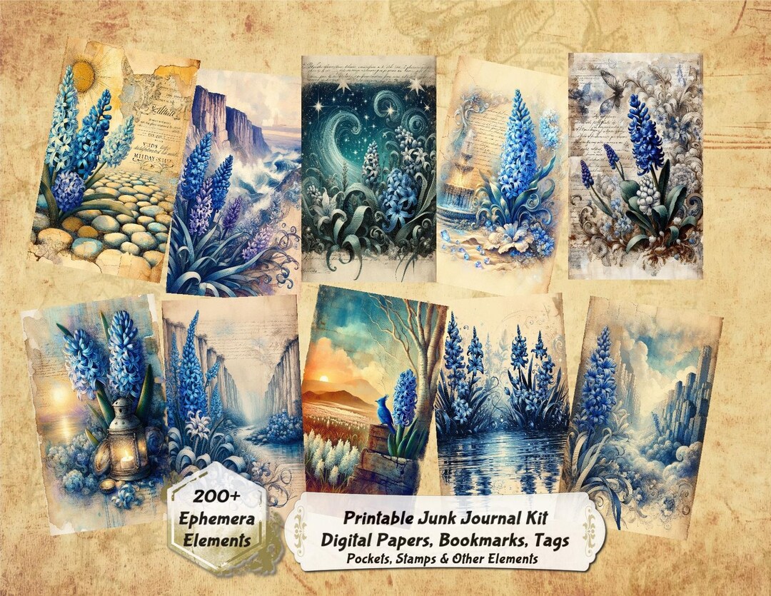 Blue Hyacinth Fray Junk Journal Kit"hyacinth Fray Junk Journal Kit: 56 ...