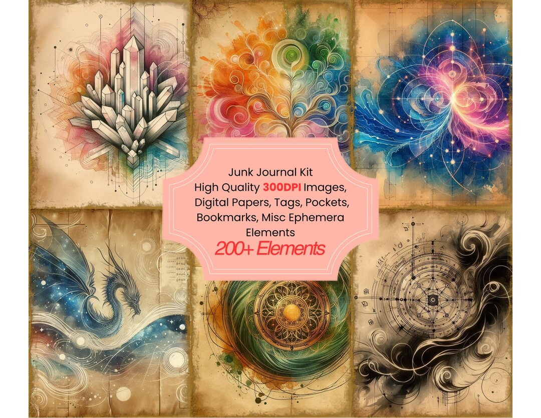 Arcane Diagram Junk Journal Kit: Vintage Ephemera, Collage Sheets ...