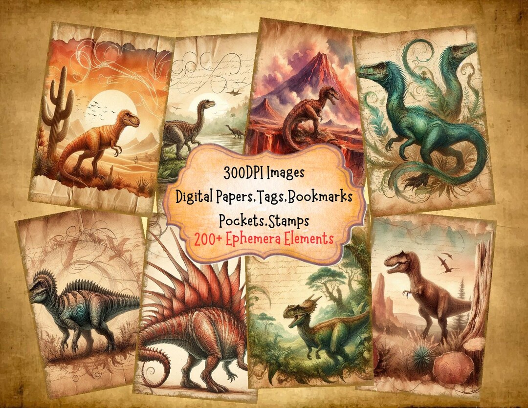 Vintage Dinosaurs Junk Journal Kit: Digital Scrapbook Papers (digital ...