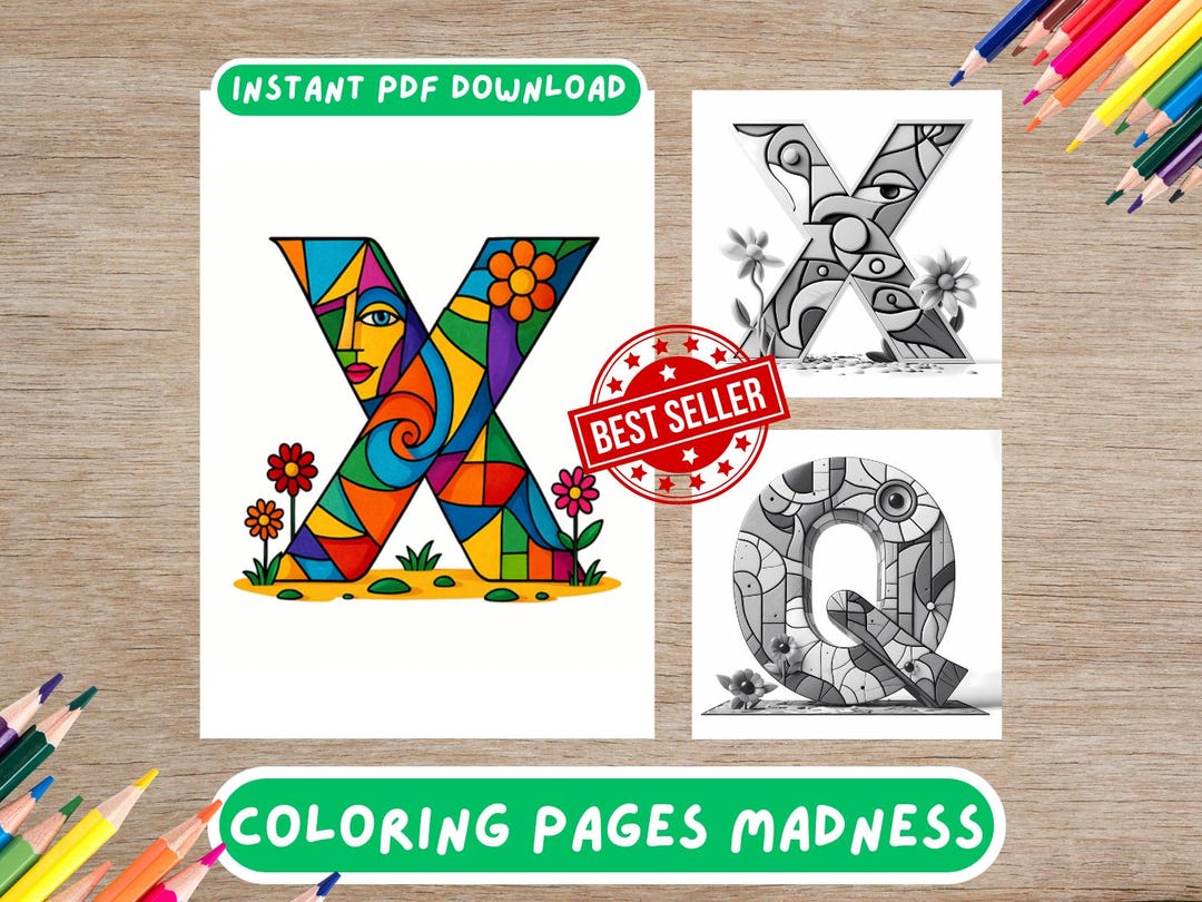 104 Adult Alphabet Coloring Pages, Printable Coloring Book, PDF Files ...