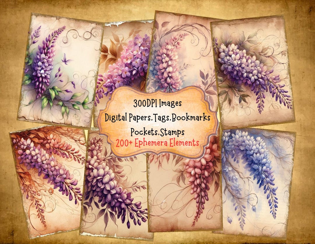 Wisteria Junk Journal Kit With Digital Papers Pockets Tags Labels ...