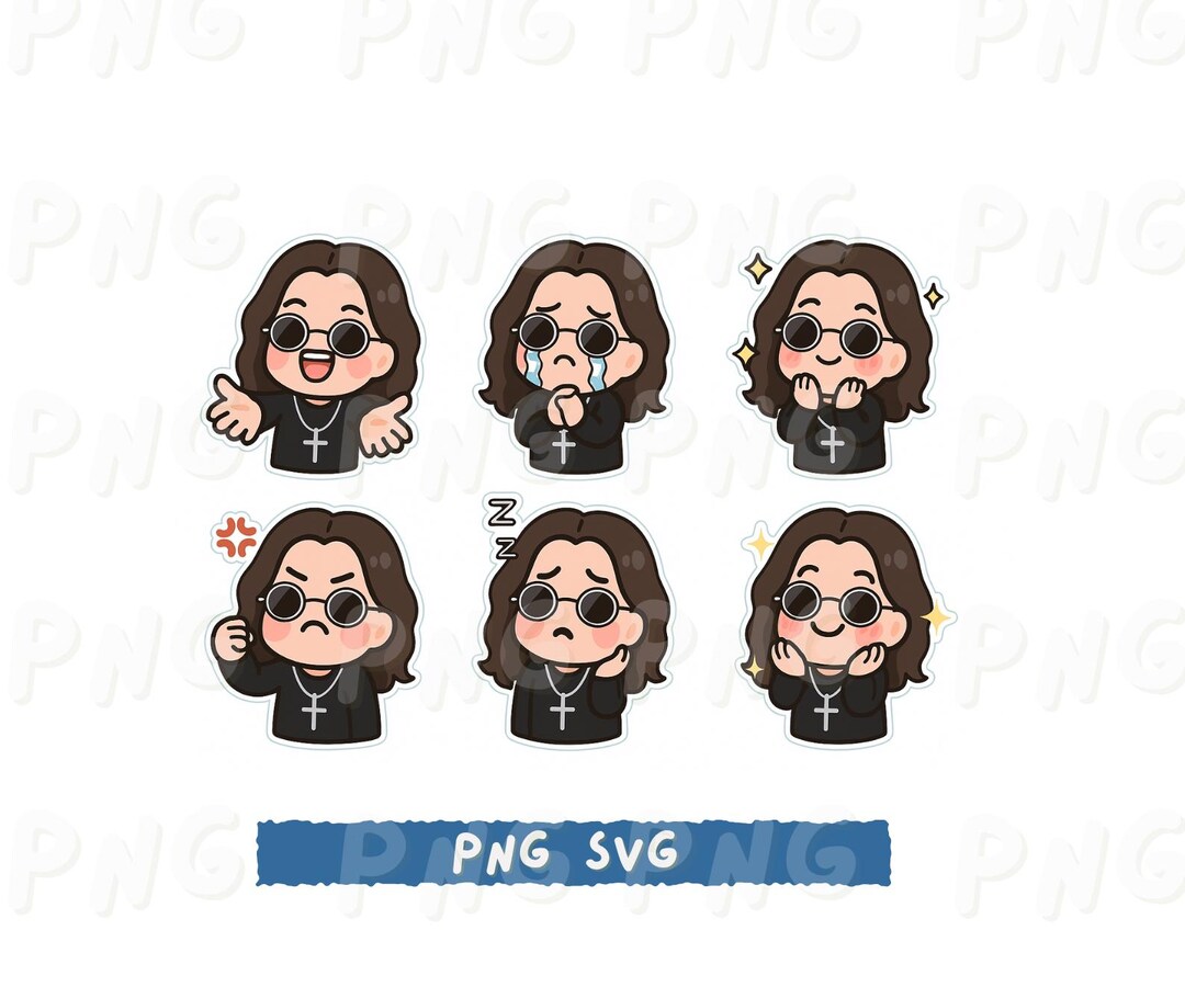 Heavy Metal Rocker Ozzy Emoji Sticker Pack - 6 Mood Expression Stickers ...