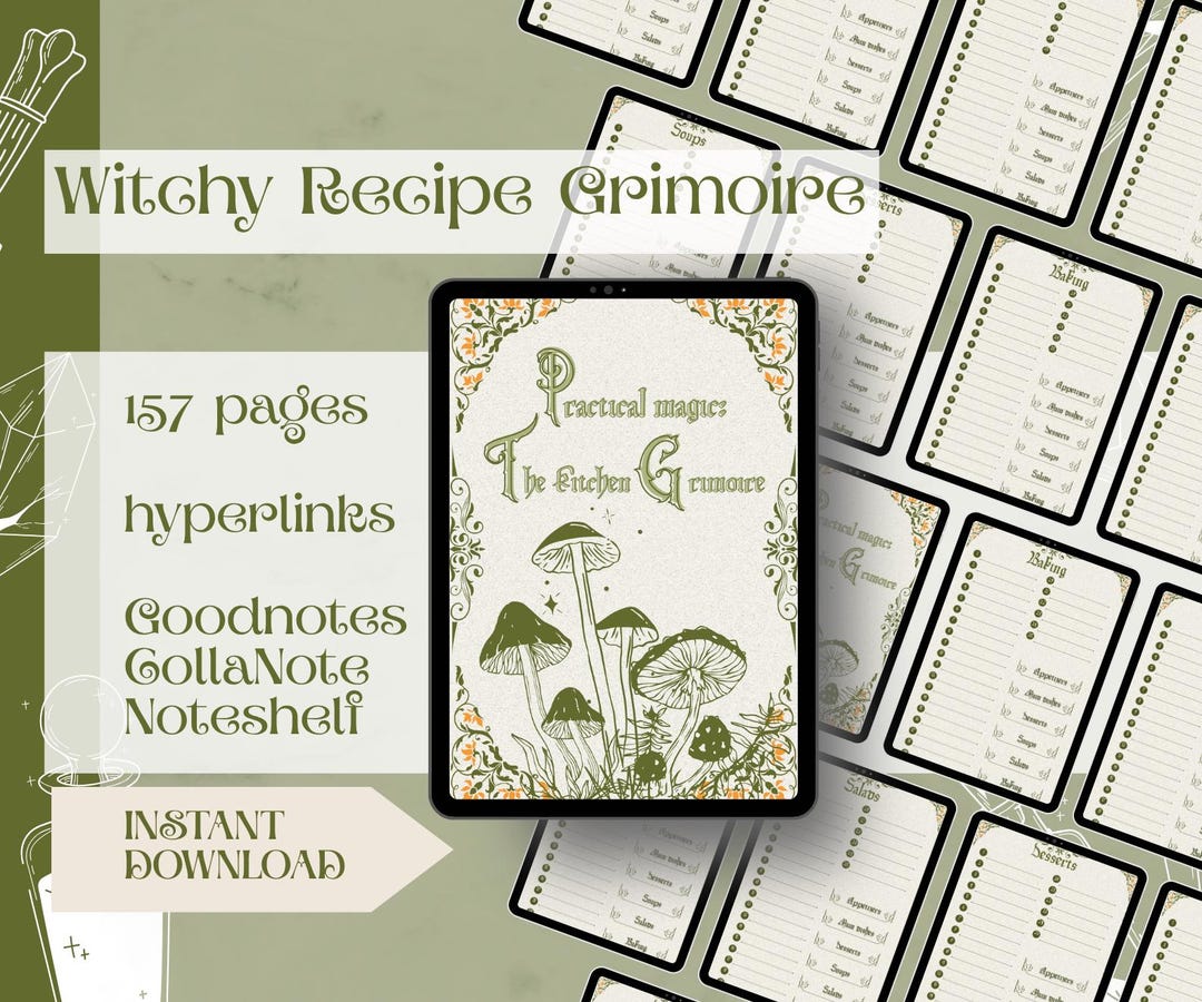 Witchy Recipe Grimoire: Digital Cookbook - Green Kitchen Notebook (PDF ...