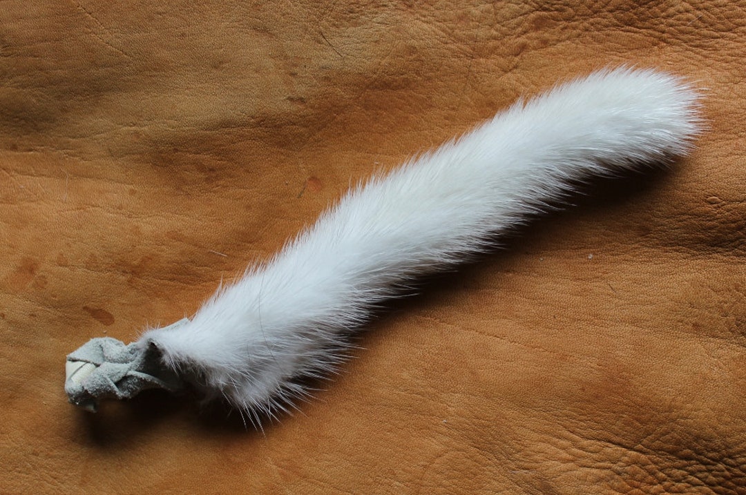 Mink Tail - Real Eco-friendly White Mink Fur Totem Dance Tail on Extra ...
