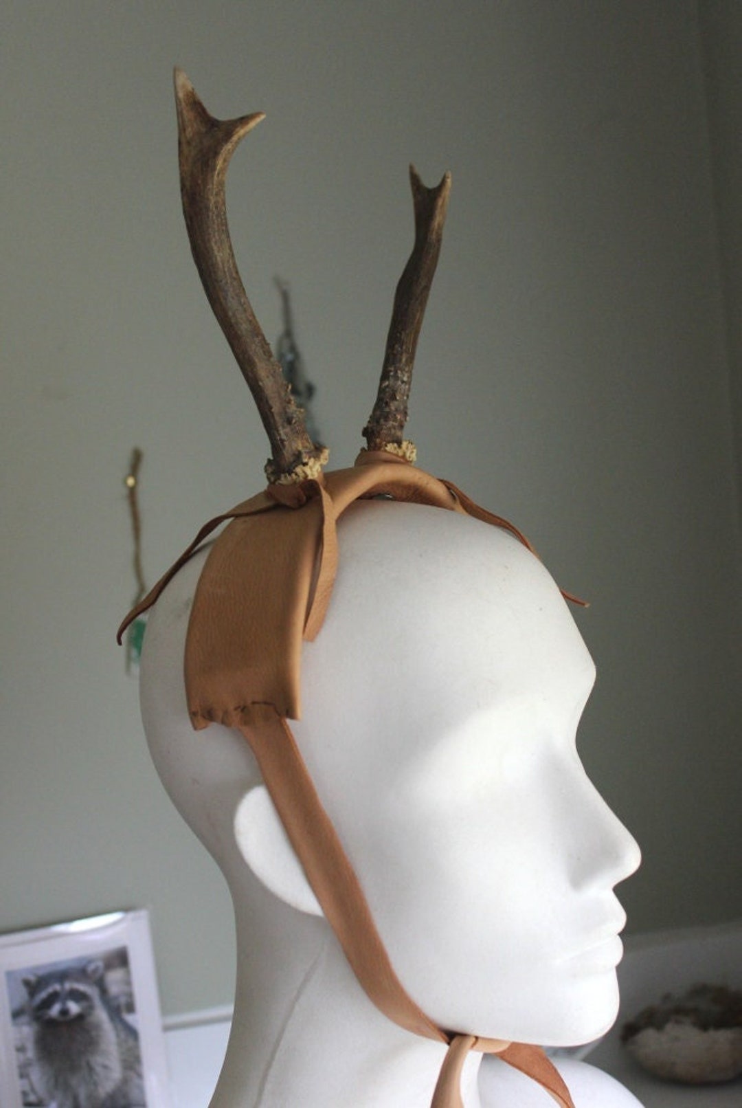 Real Roe Deer Antler and Natural Deerskin Headdress Headband Stag ...