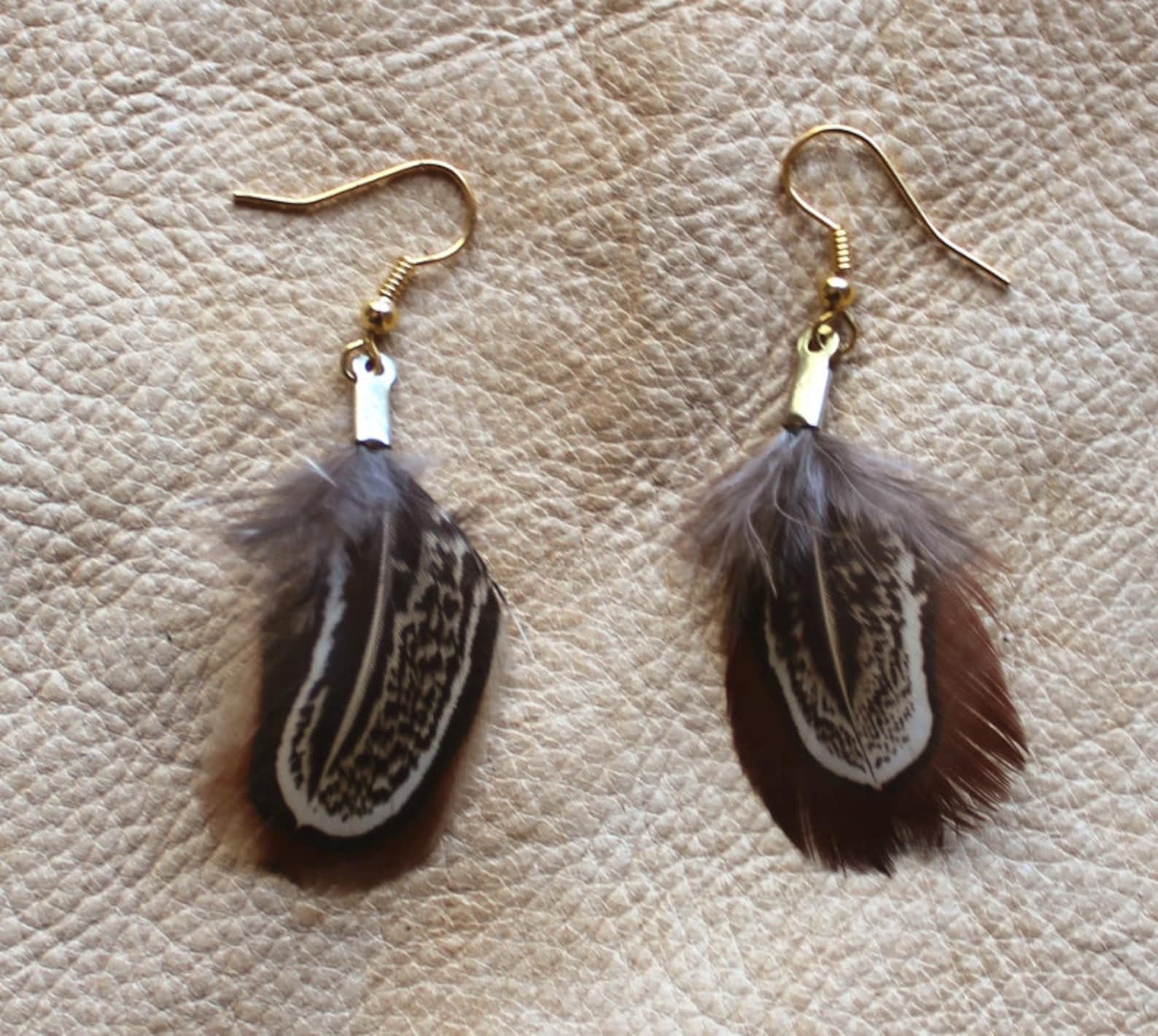 Real Pheasant Almond Feather Earrings on Fish Hook Ear Wires - Etsy