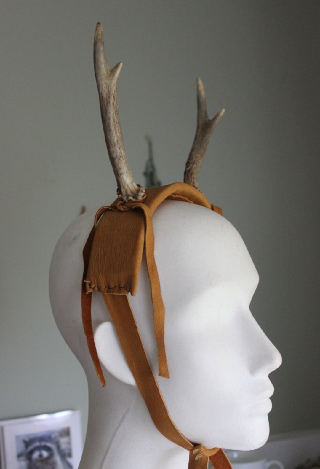 Real Roe Deer Antler and Natural Deerskin Headdress Headband Stag ...