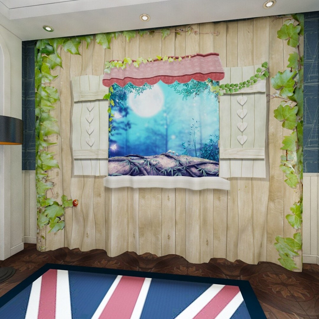 Window Leaves Beetel Window Curtain Fantasy Theme Wood Board Plants ...