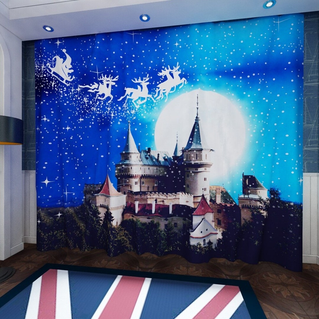 Night Moon Castle Tree Cloud Window Curtain Fantasy Theme - Etsy