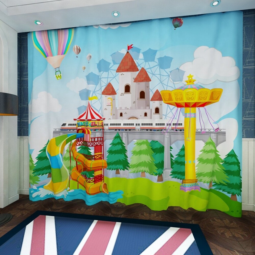 Circus Ballon Window Curtain Cartoon Theme Amusement Park - Etsy