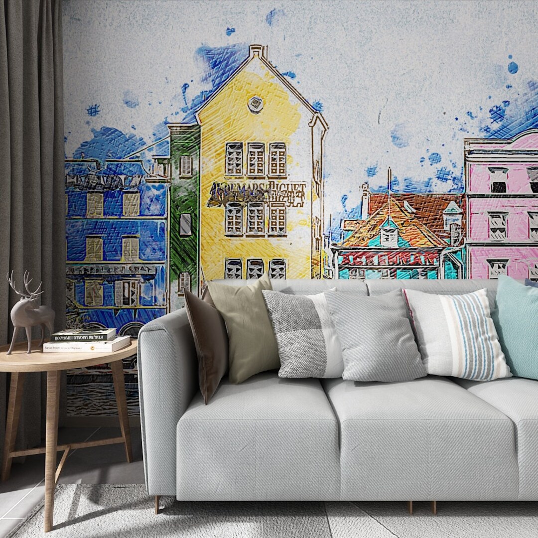 Watercolor Boats Sea Harbour Fabric Wall Covering Seamless Wallpaper ...