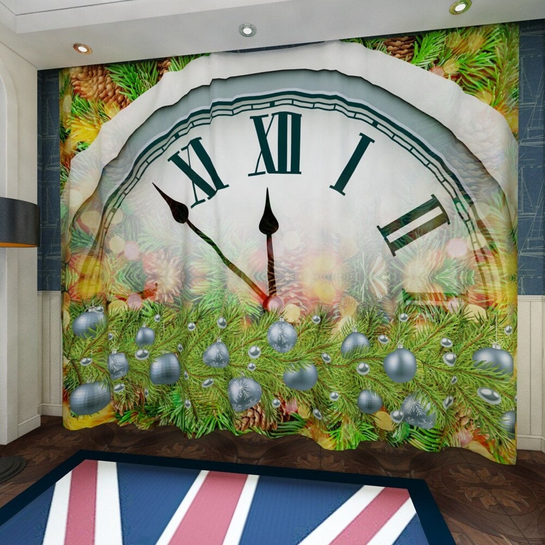 Clock Plant Ball Window Curtain Christmas Theme Clock Countdown Pine ...