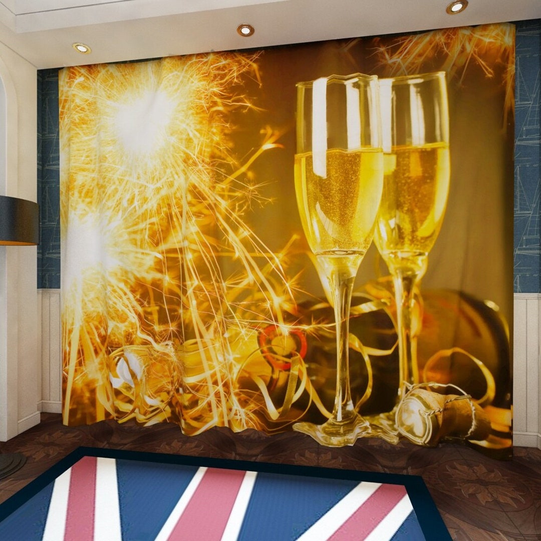 Glass Firework Night Drinks Window Curtain Celebration Theme Champagne ...