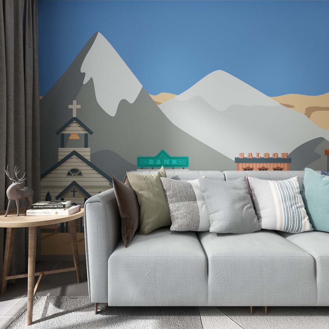 Wild West Western City Fabric Wall Covering Seamless Wallpaper ...