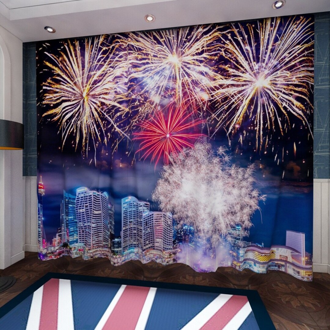 Firework House Light Night Window Curtain Celebration Theme - Etsy