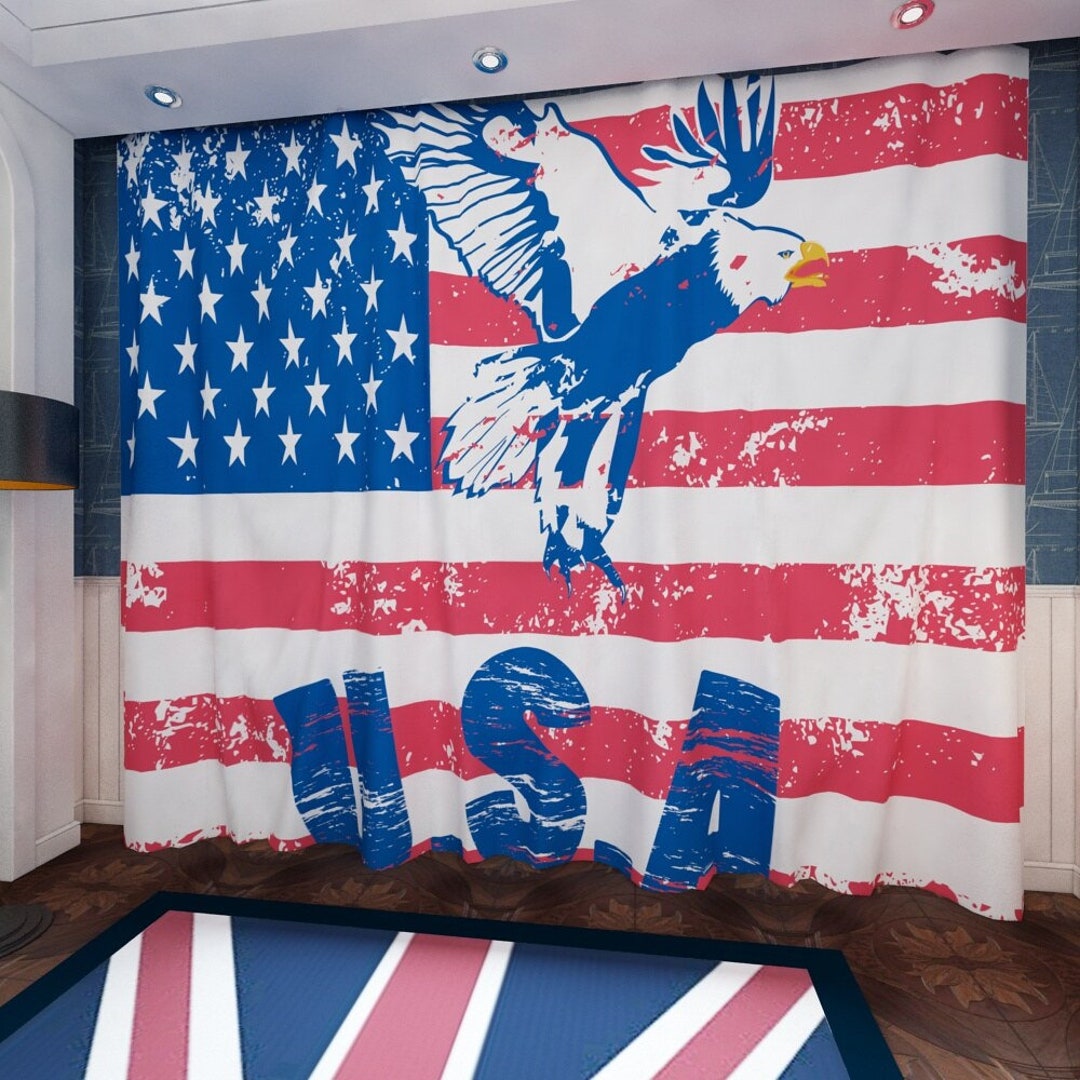 American Flag Window Curtain Flag Theme National Flag White Headed ...