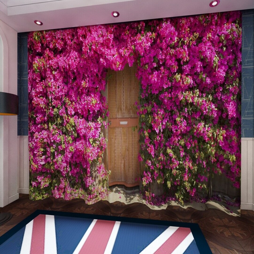 Flowery Wall Window Curtain Flower Theme Garden Wall Flowers Door ...