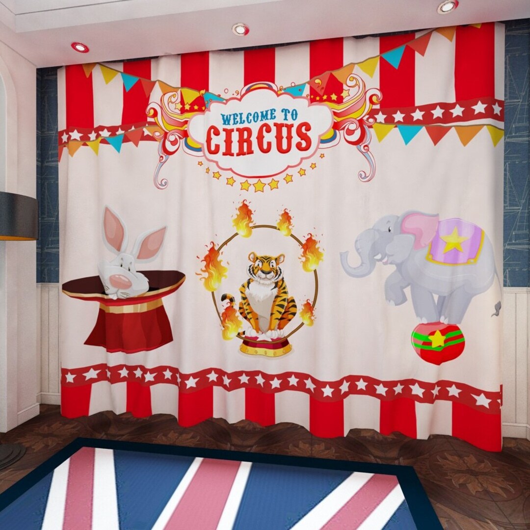 Circus Show Animals Colorful Flags Window Curtain Cartoon Theme Circus ...