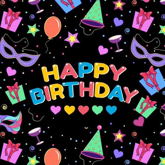 Happy Birthday Star Present Mask Balloon Photography Computer | Etsy