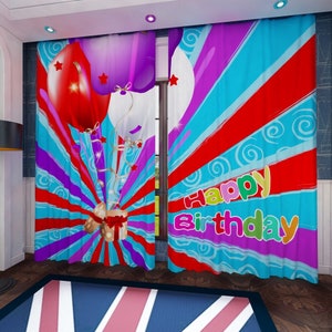 Birthday Colors Ballon Window Curtain Birthday Party Theme Colorful ...