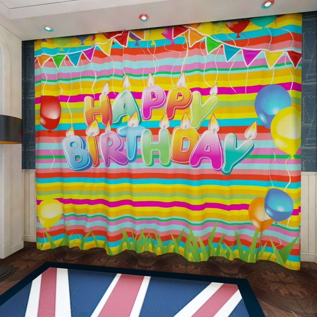 Flag Colors Grass Balloon Birthday Window Curtain Birthday Party Theme ...