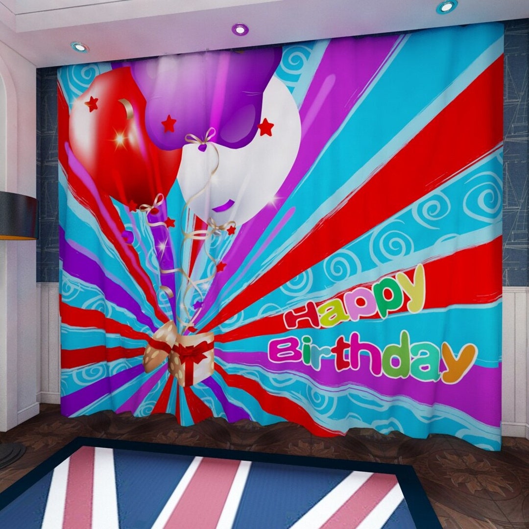 Birthday Colors Ballon Window Curtain Birthday Party Theme Colorful ...