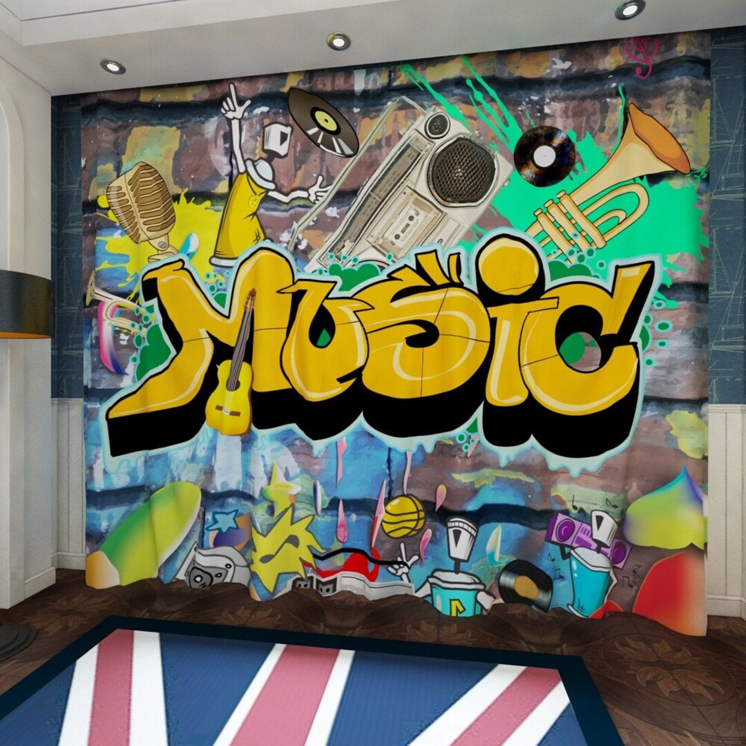 Graffiti Music Trumpet Video Window Curtain Graffiti Theme Music ...