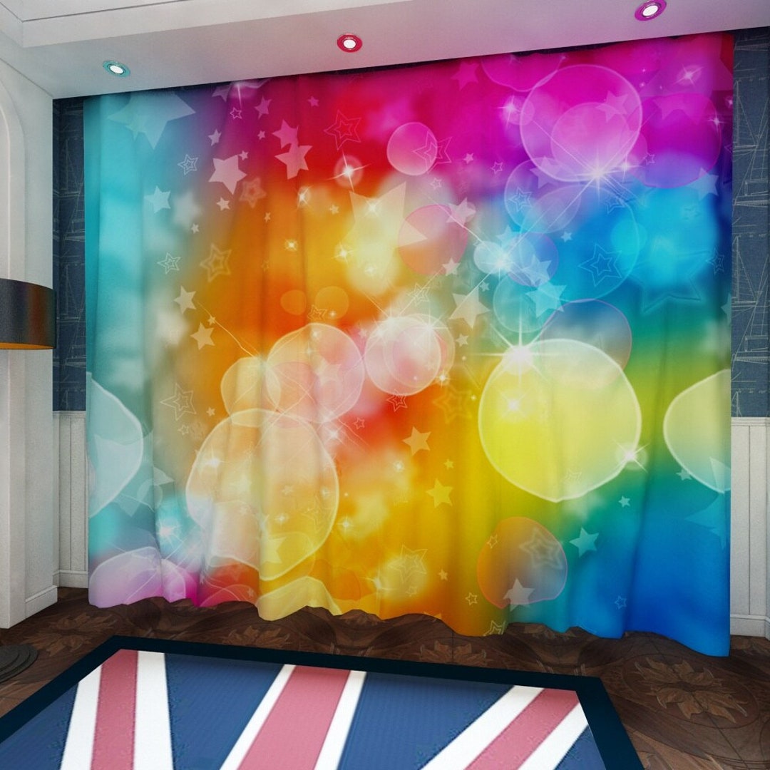 Colorful Stars Circular Aperture Window Curtain Shine Theme Bubbles ...