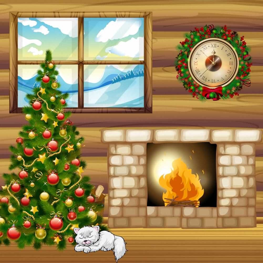 Tree Fireplace Clock Window Cloud Photography Computer Printed | Etsy