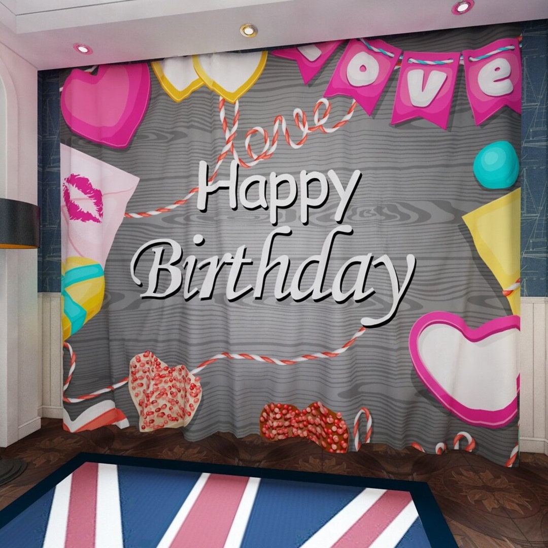 Birthday Flag Window Curtain Birthday Party Theme Wood Board - Etsy