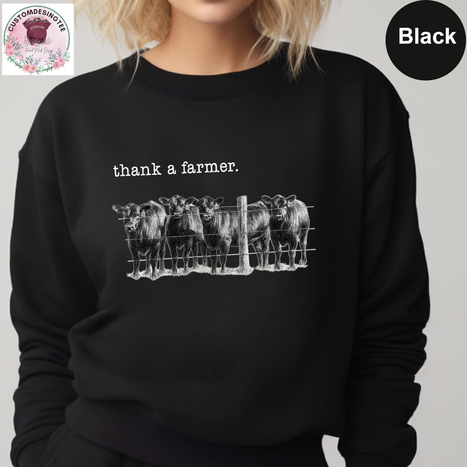 Thank A Farmer Sweatshirt , Wearing Hoodie, Cow Design Sweatshirt, Farm ...