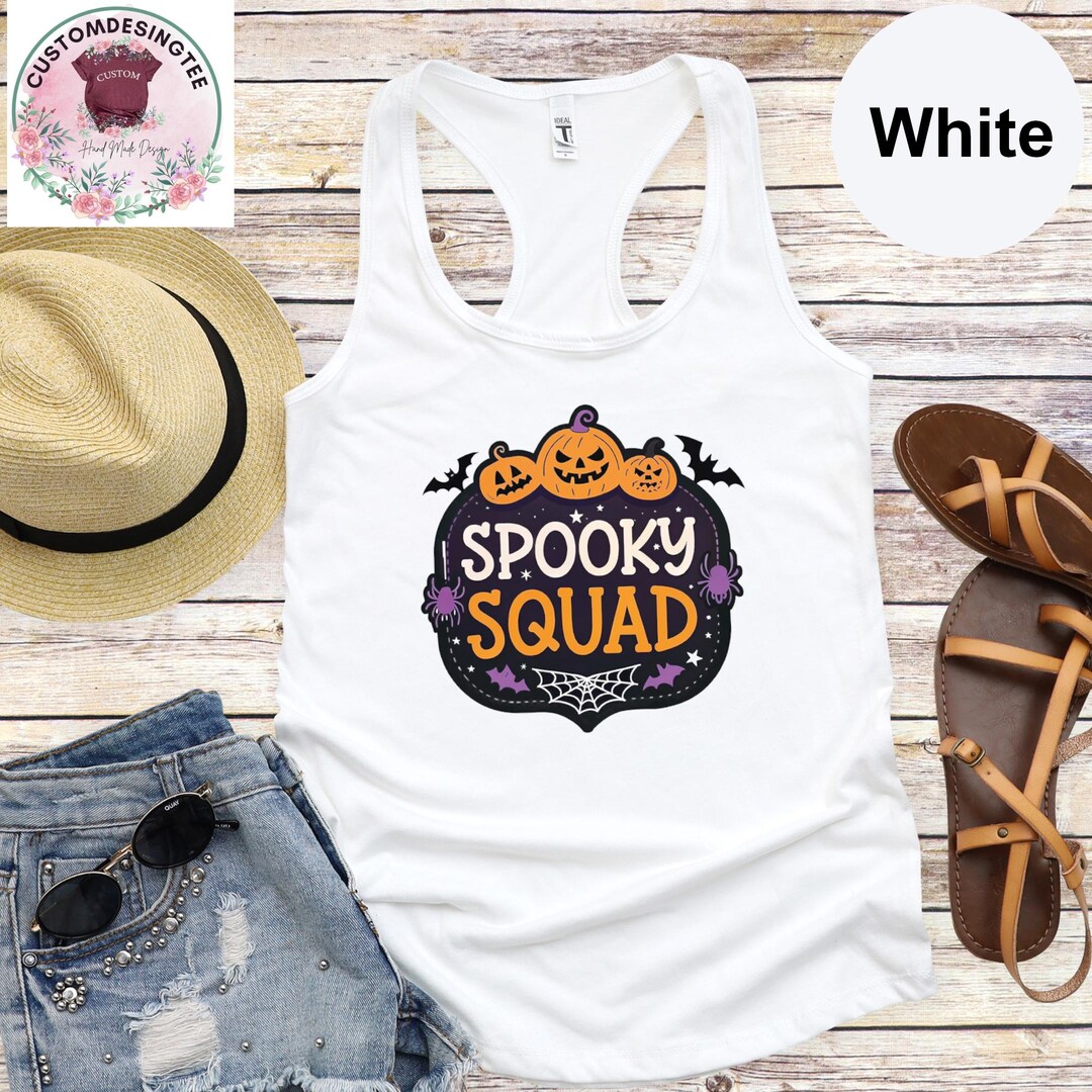 Halloween Spooky Squad Tank Top, Cute Pumpkin Ghost Bat Spider Tank Top ...