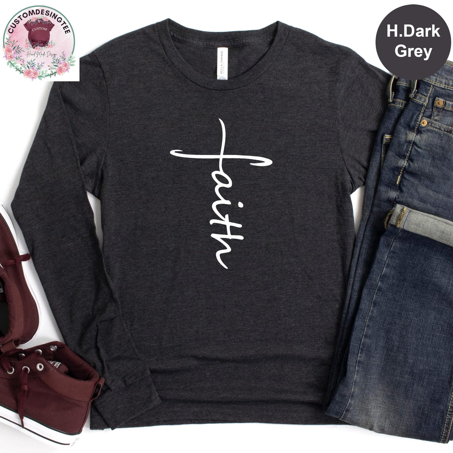 Faith Long Sleeve, Faith Cross Shirt, Faith Gift, Christian Shirts ...