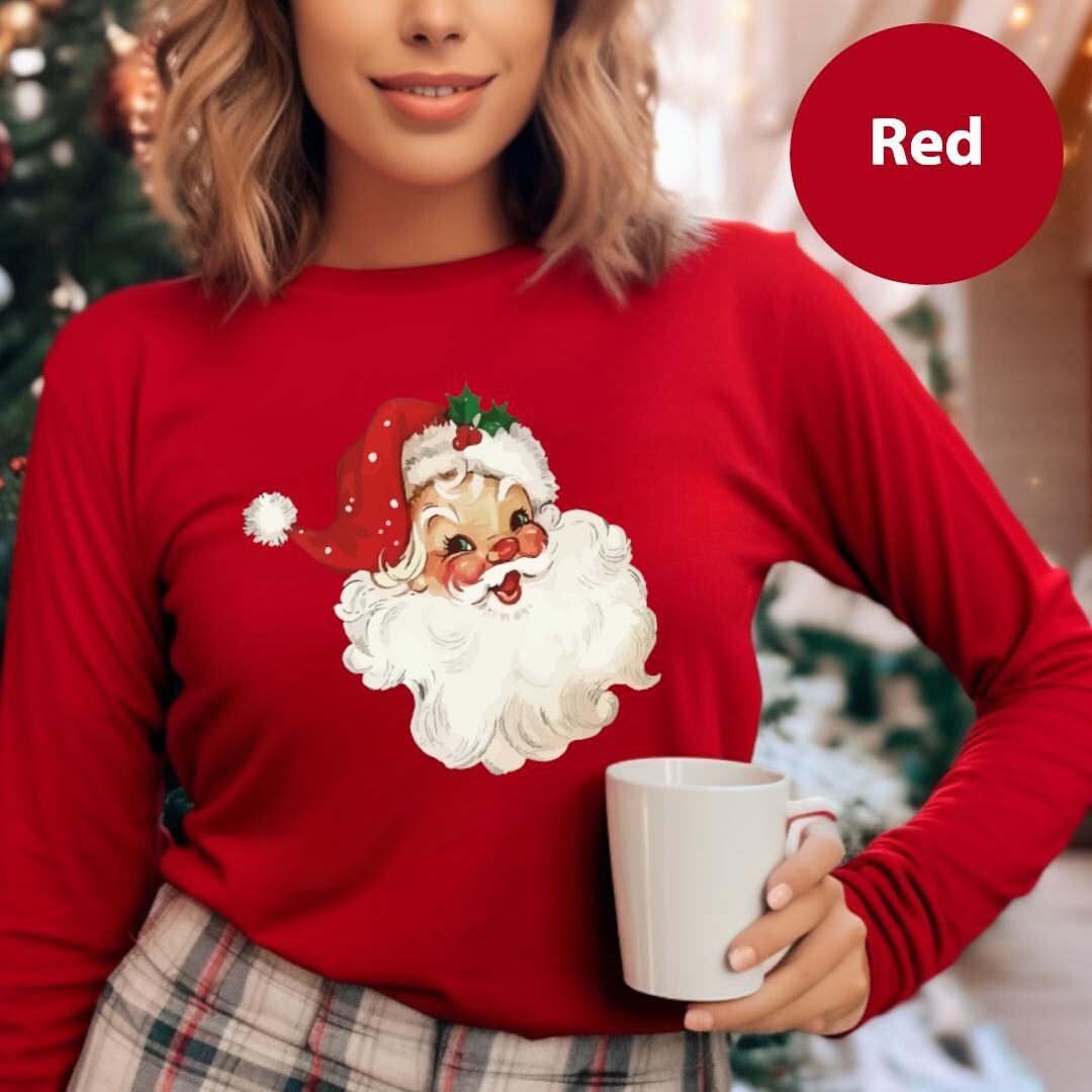 Santa Retro Christmas Long Sleeve, Christmas Matching Family Long ...