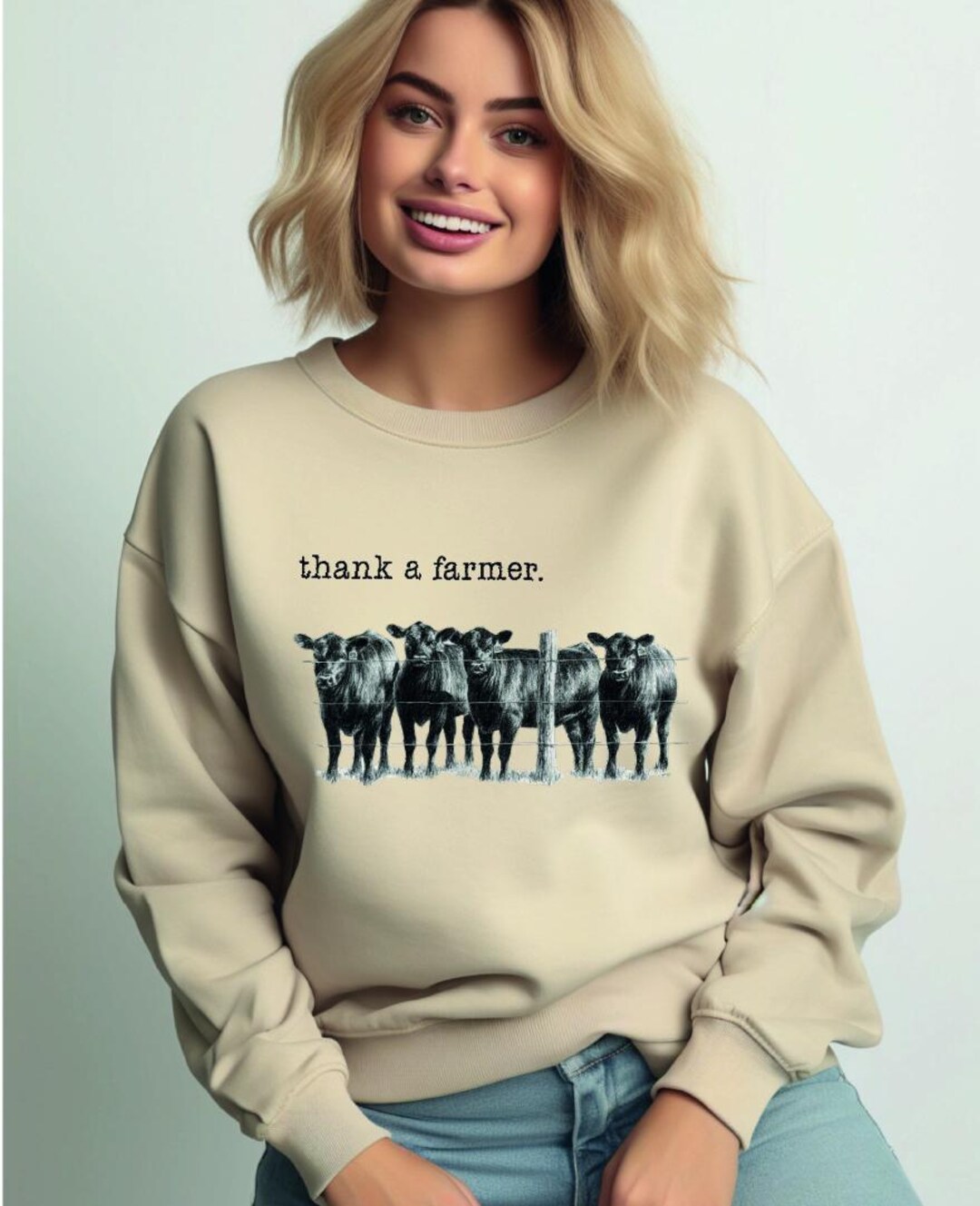 Thank A Farmer Sweatshirt , Wearing Hoodie, Cow Design Sweatshirt, Farm ...
