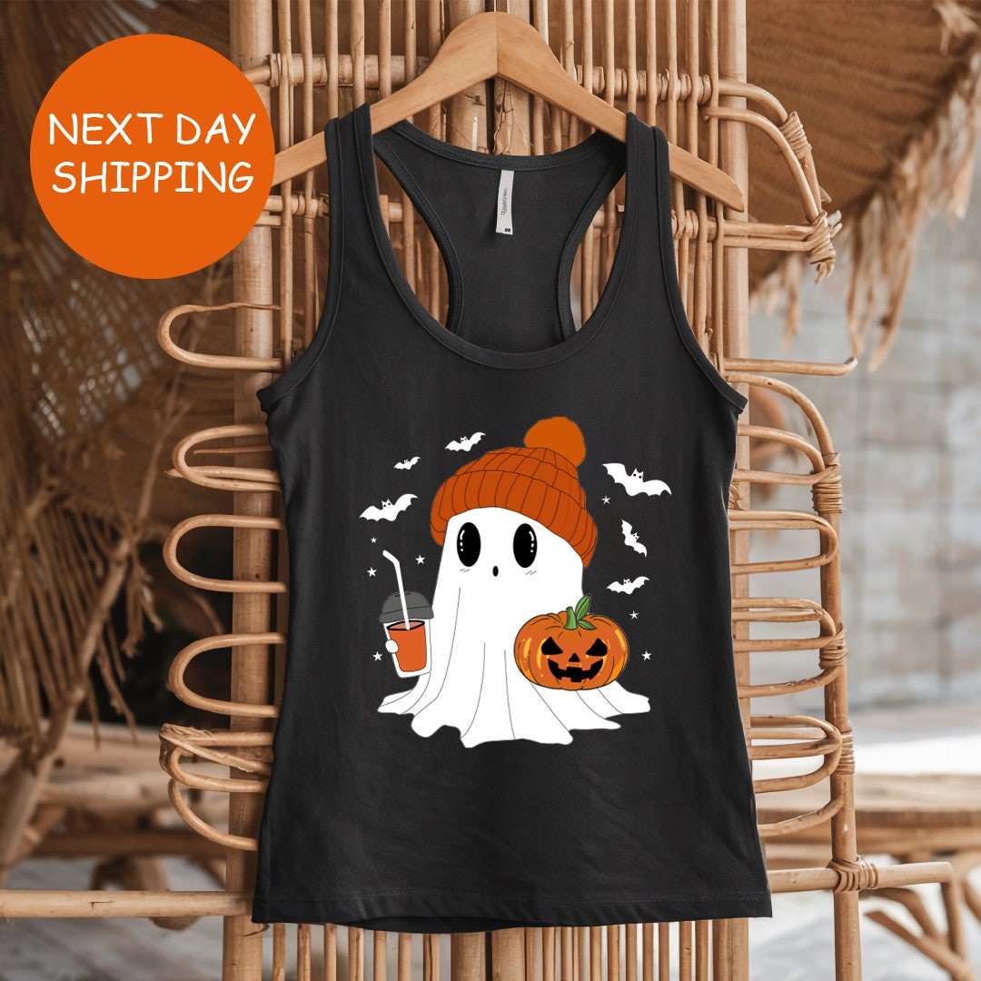 Little Ghost Coffee Tank Top, Ghost Tank Top, Halloween Tank Top, Cute ...