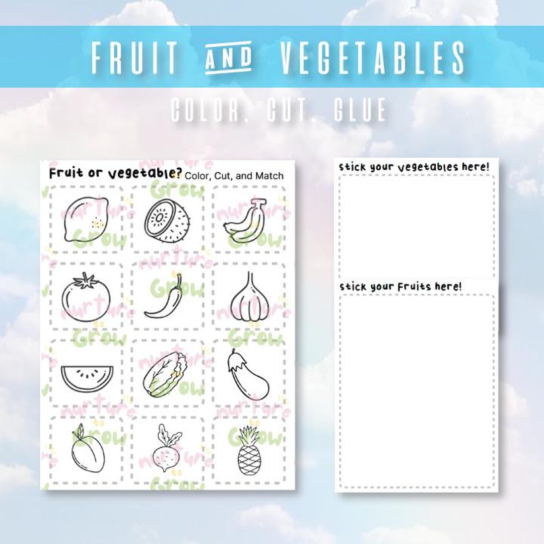 Preschool Learning Fruit and Vegetables Color, Cut, and Glue Practice ...
