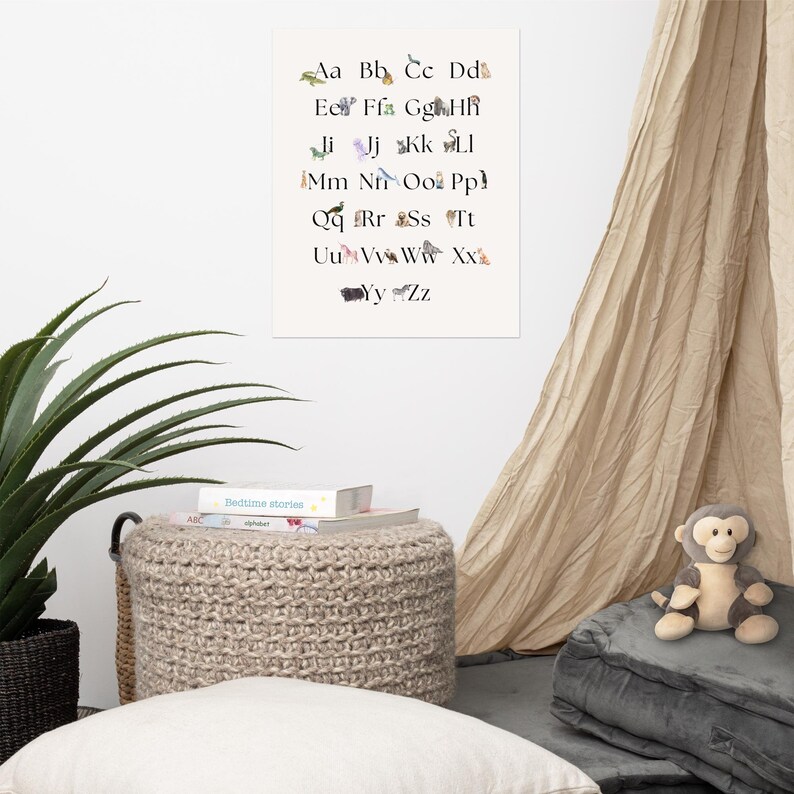 Animal Alphabet Poster Unframed – Watercolor ABC Wall Art for Nursery ...