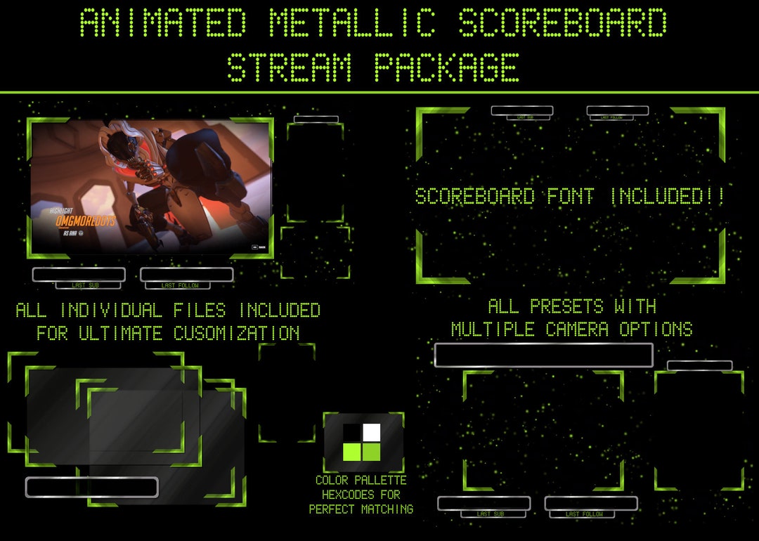 Animated CLEAN Metallic Scoreboard - LIME- Twitch Streamer Overlay Pack ...