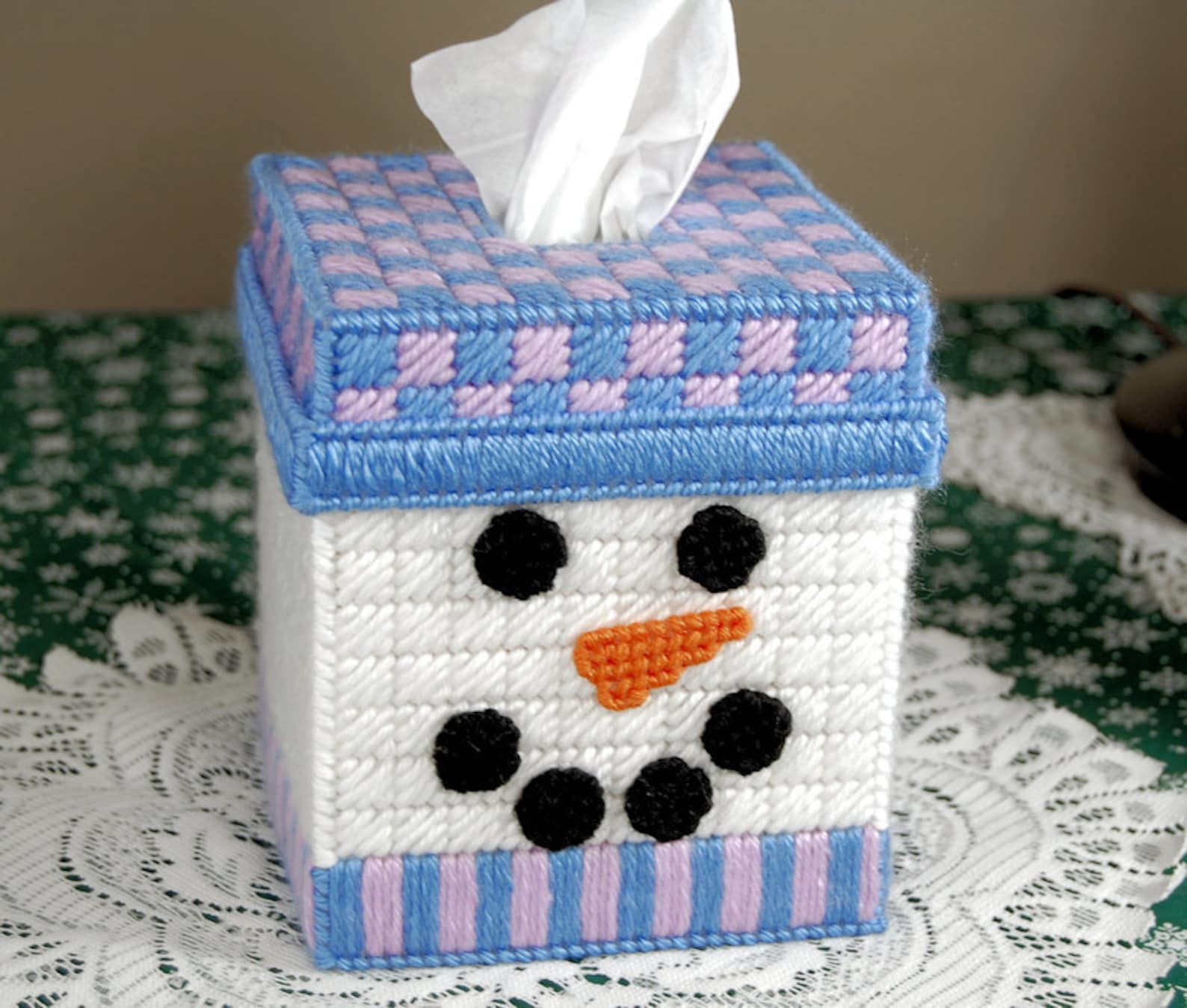 PATTERN: Quilted Snowman Tissue Box Cover in Plastic Canvas - Etsy